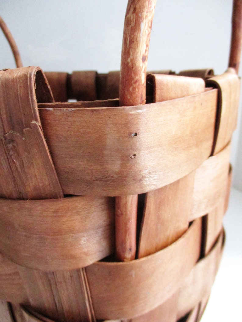 Vintage Basket Large Double Handle Rustic Woven Wide Wood - Etsy