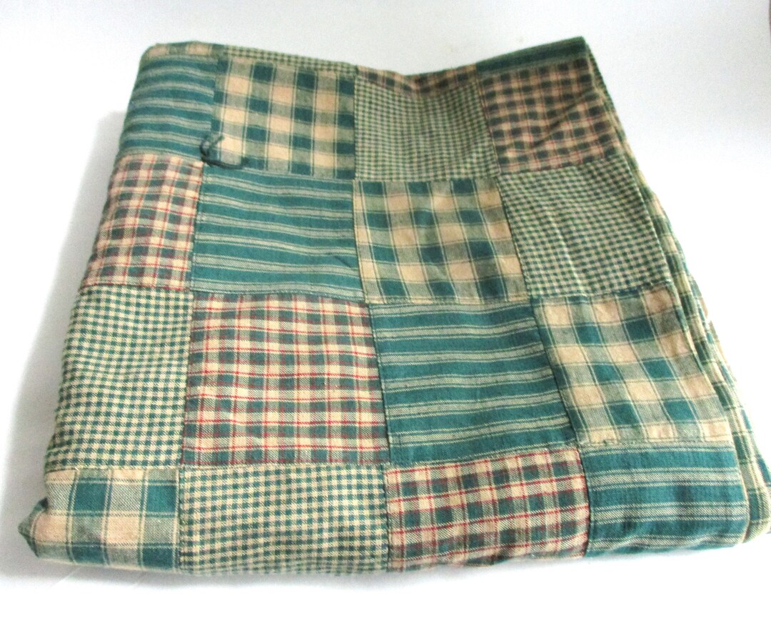 Vintage Table Runner Throw Green Patchwork Plaid Calico Fabrics ...