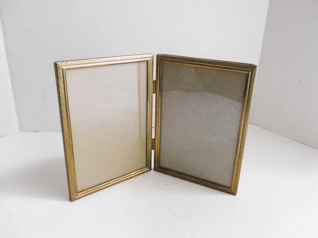 Vintage Picture Frame 5 X 7 Double Gold Hinged Tabletop - Etsy