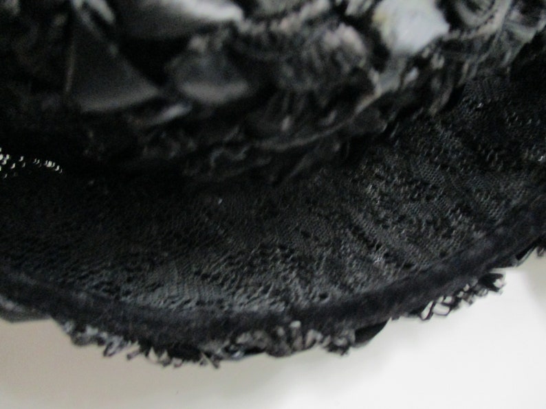 Vintage Ladies Hat Black Straw Lace Mesh Bow Le Charme - Etsy