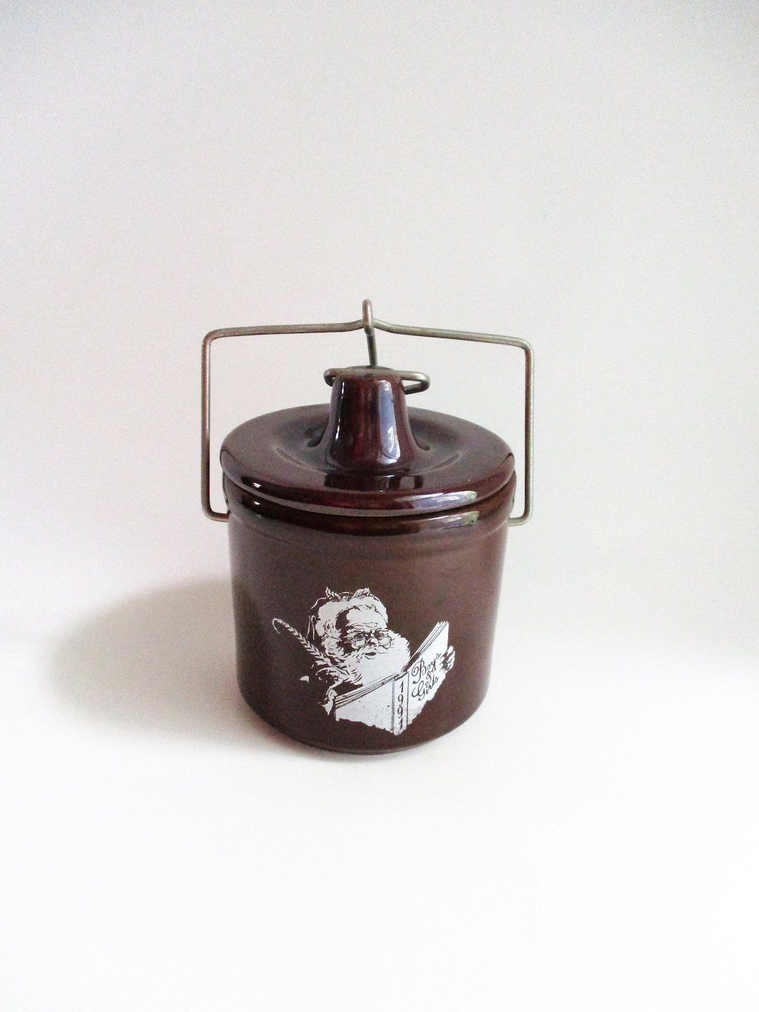 Vintage Crock Christmas 1991 Santa Brown Stoneware - Etsy