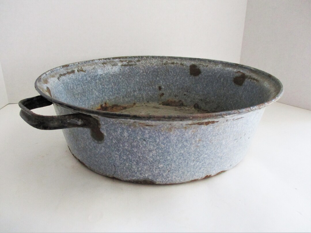 Vintage Enamel Pan Decorative Planter Gray Graniteware Rusty - Etsy