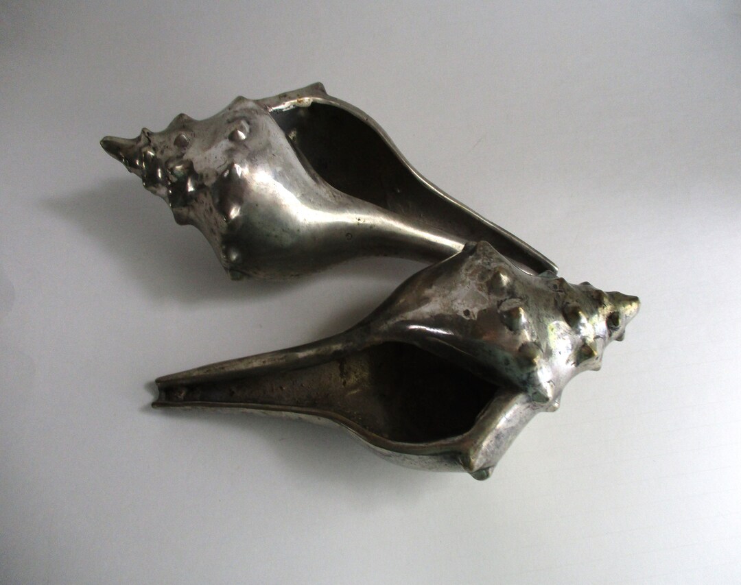 Vintage Seashell Figurine Pewter Whelk Coastal Decor Sculpture Set of ...