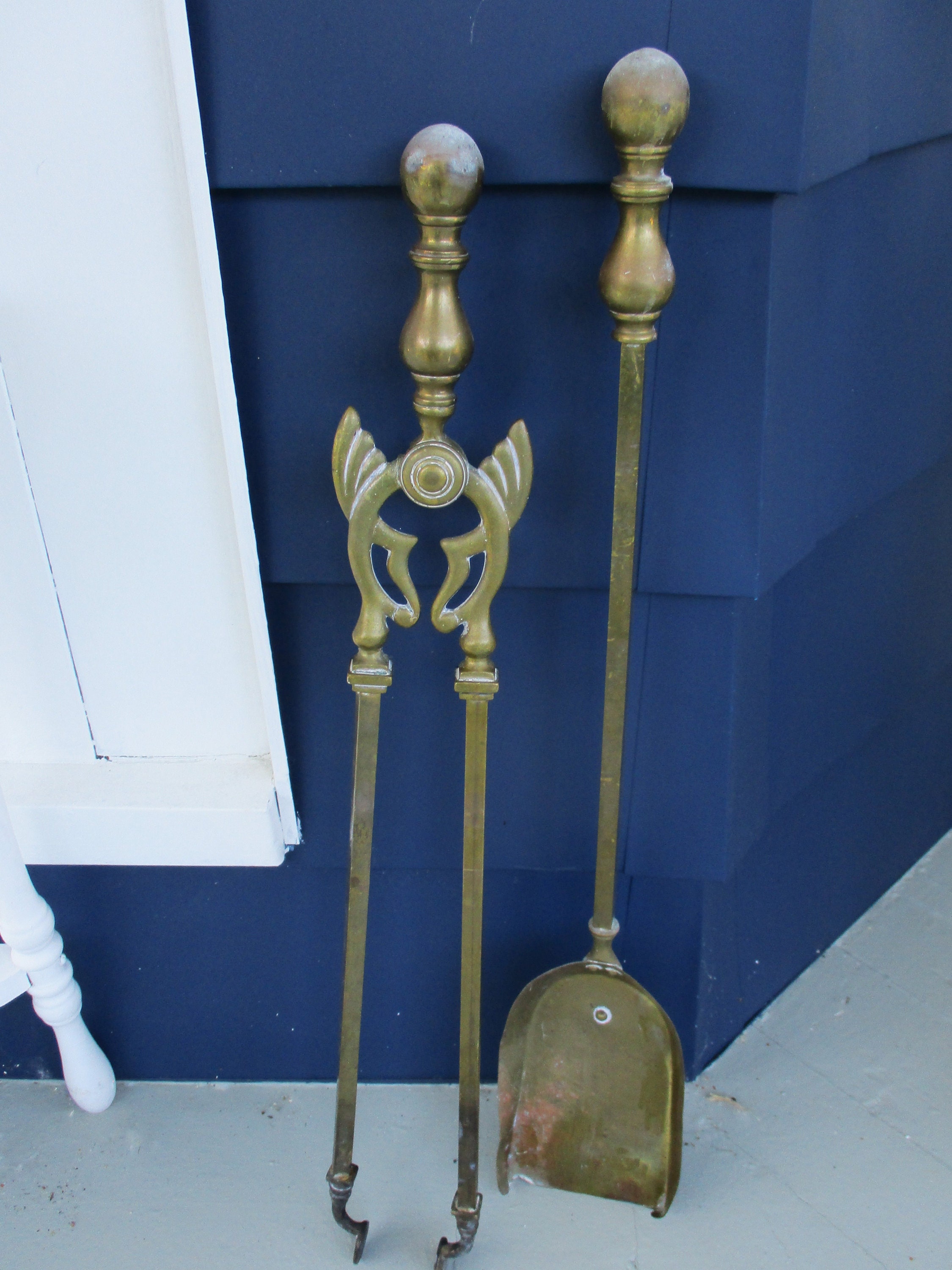 Vintage Fireplace Tool Set Victorian Brass Tongs Shovel Set of - Etsy