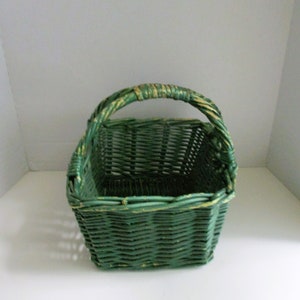 Vintage Green Wicker Basket Double Handle - Etsy