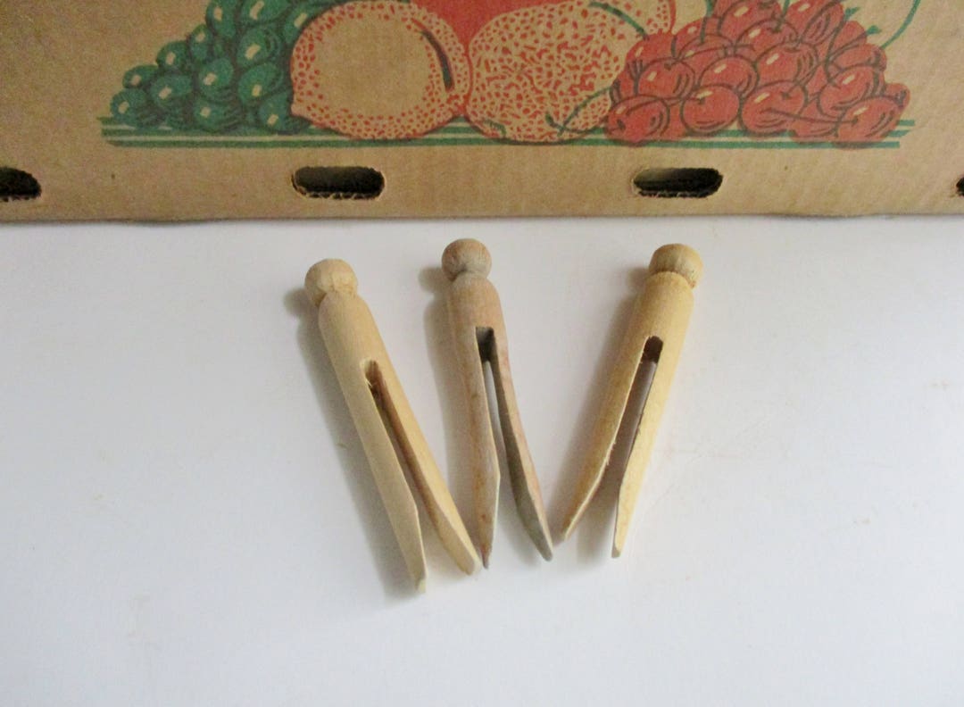 Vintage Peg Clothespins by the Dozen Wood Round Head - Etsy