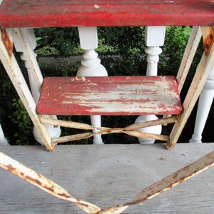 Vintage Metal Step Stool Red White Folding Ladder - Etsy