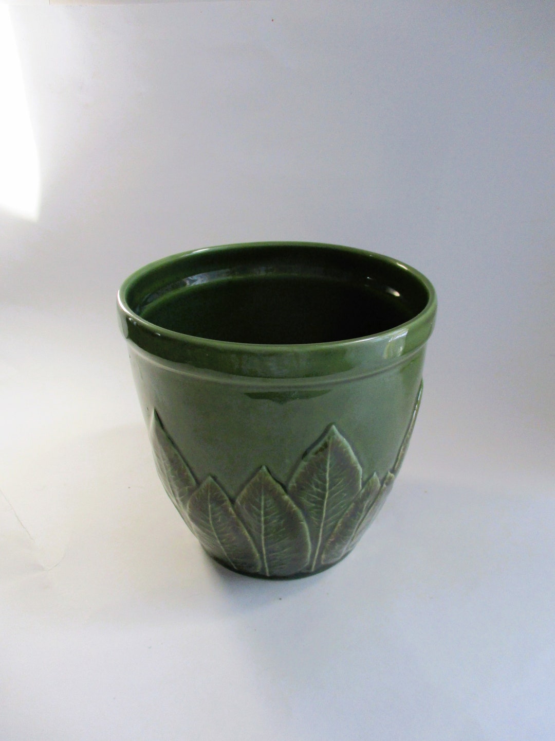 Vintage Planter Green Ceramic Embossed Leaves Indoor Planter - Etsy
