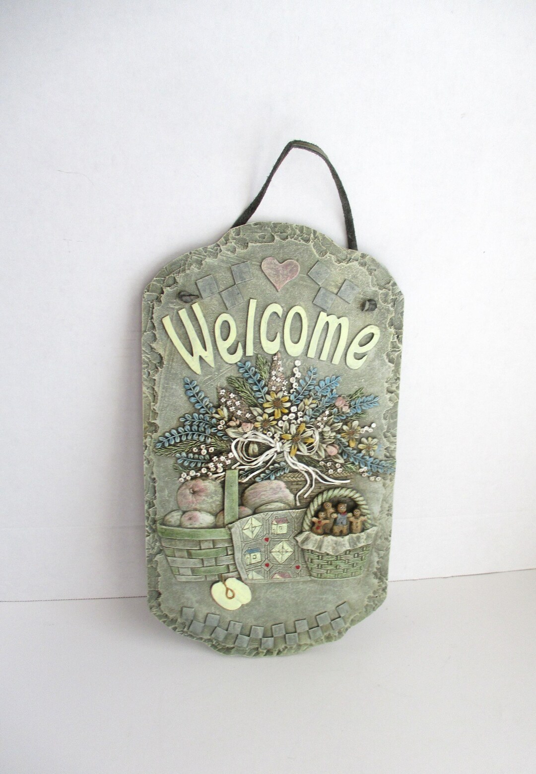 Vintage Resin Welcome Sign Embossed Baskets Flowers - Etsy