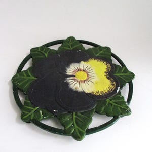 Vintage Pansy Trivet Cast Iron Yellow Black - Etsy