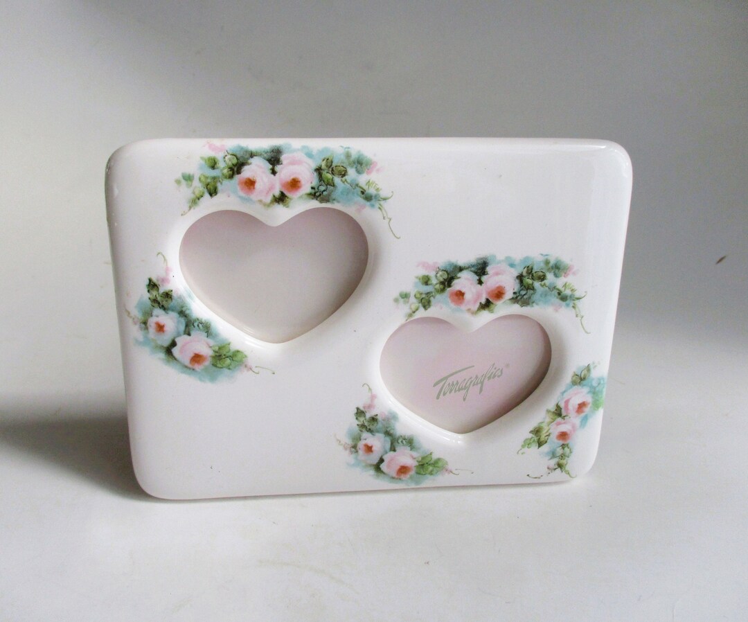 Vintage Ceramic Frame Two Hearts Roses Small Tabletop Terragrafics - Etsy