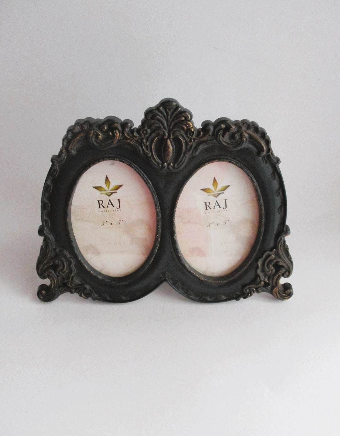 Vintage Frame Double Raj Oval Dark Green Resin Ornate Etching Gold ...