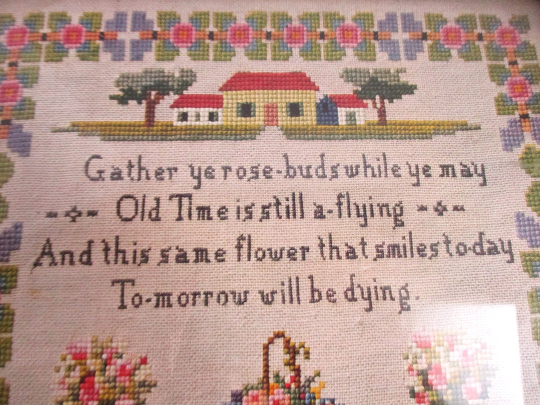 Vintage Cross Stitch Framed Sampler PRINT Wood Frame Wall Art - Etsy