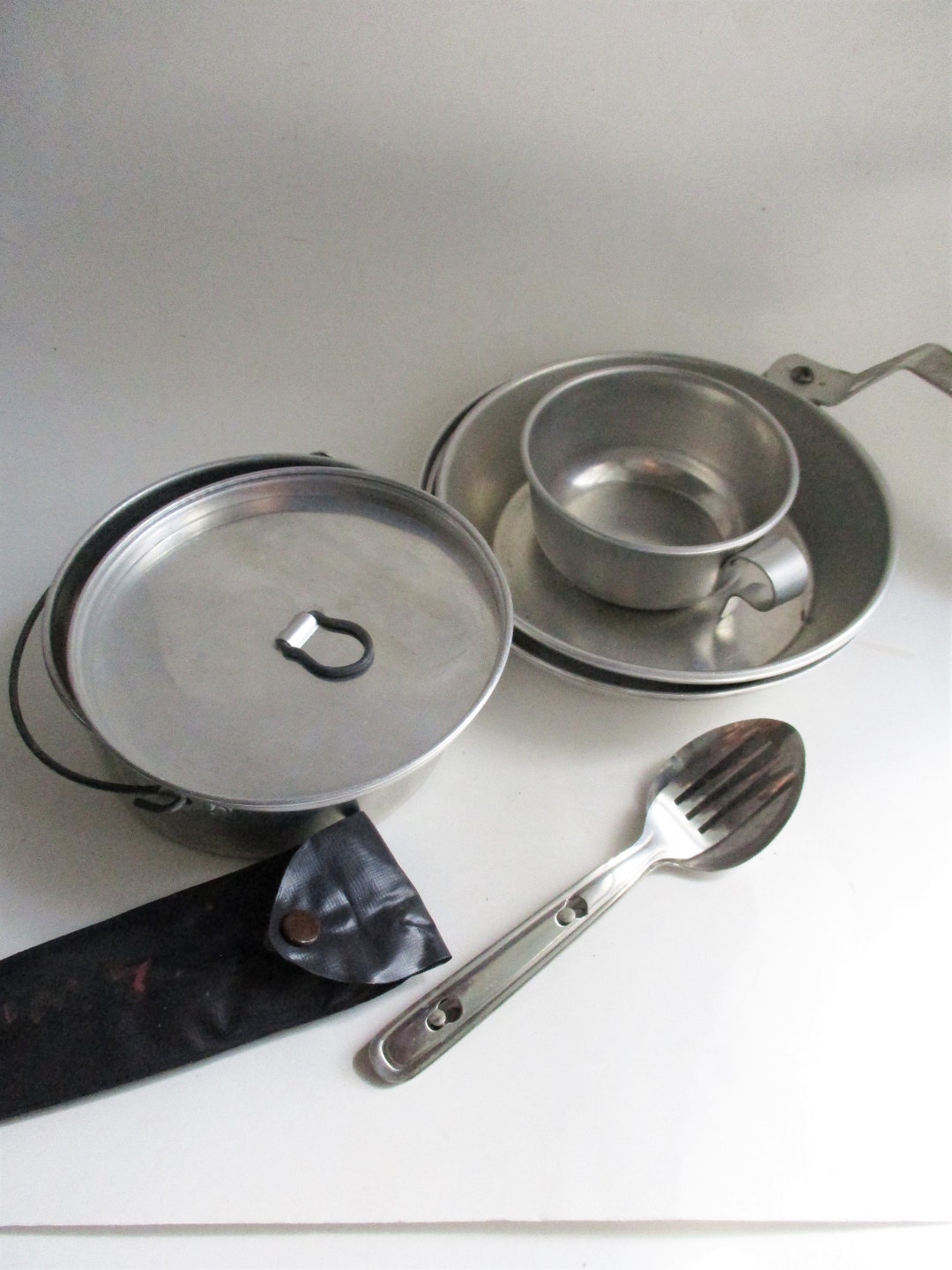 Vintage Mess Kit Aluminum Camping Set Plaid Pouch Girl Scouts of ...