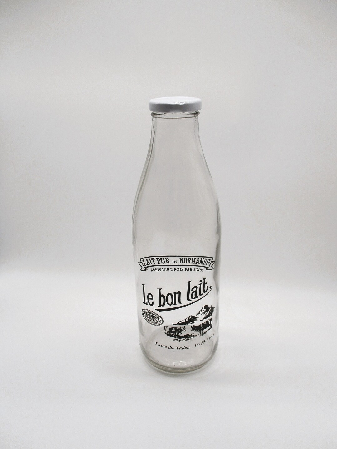 Vintage Le Bon Lait French Milk Bottle Clear Glass Black Lettering Lait ...