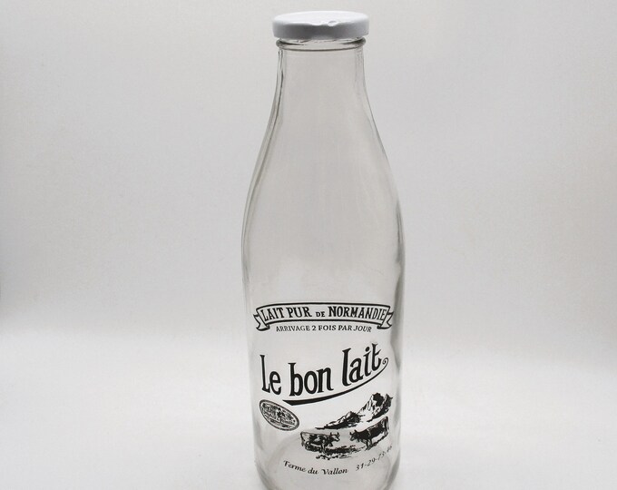 Vintage Le Bon Lait French Milk Bottle Clear Glass Black Lettering Lait ...