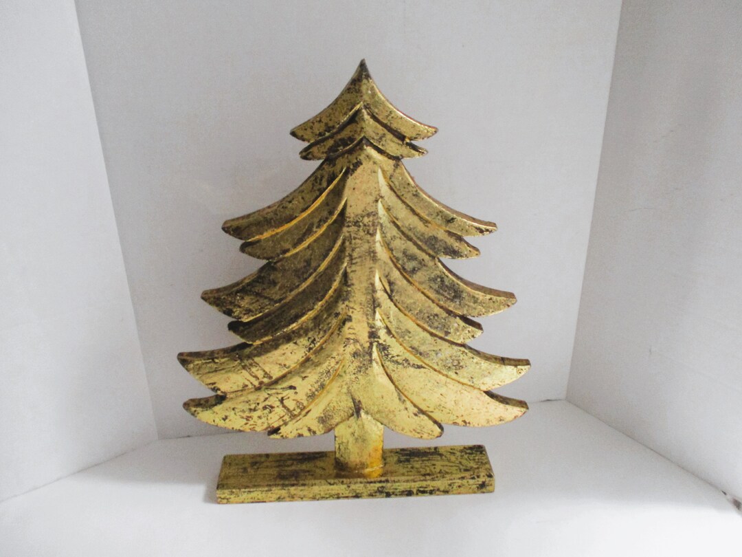 Vintage Wood Tree Distressed Gold Finish - Etsy