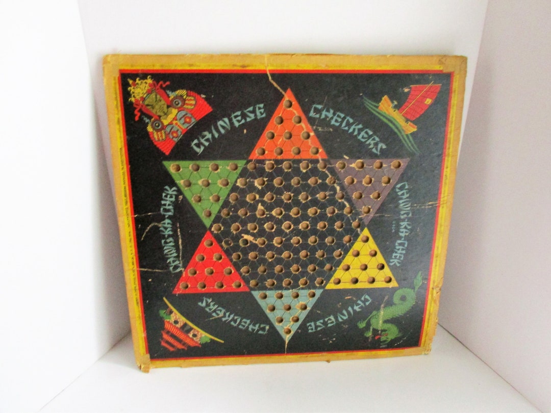 Vintage Chinese Checkers Game Board Ching-ka-chek Two Sided Checker ...