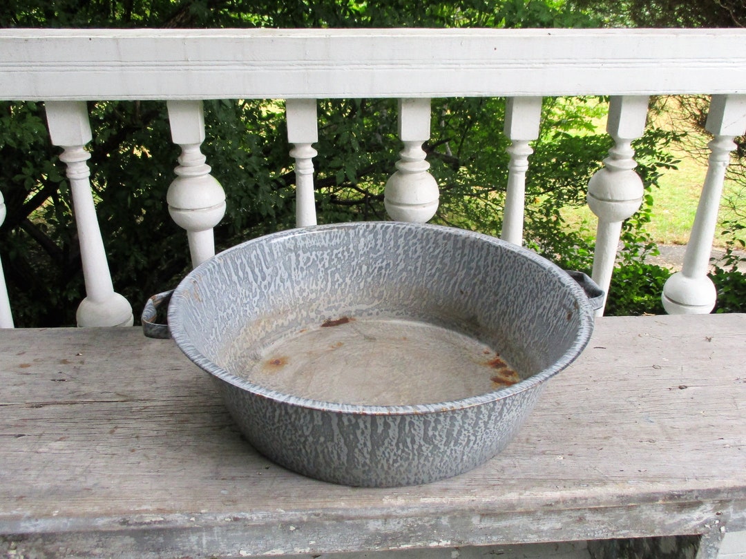 Vintage Gray Graniteware Pot Large Wash Basin - Etsy