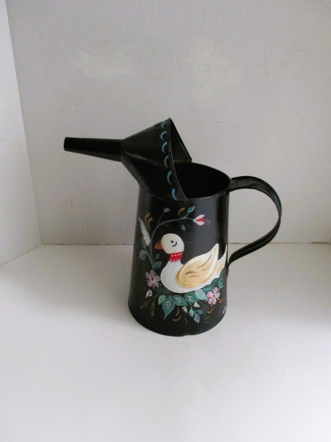 Vintage Oil Pitcher Hand Painted Duck Decorative Only Artist Signed - Etsy