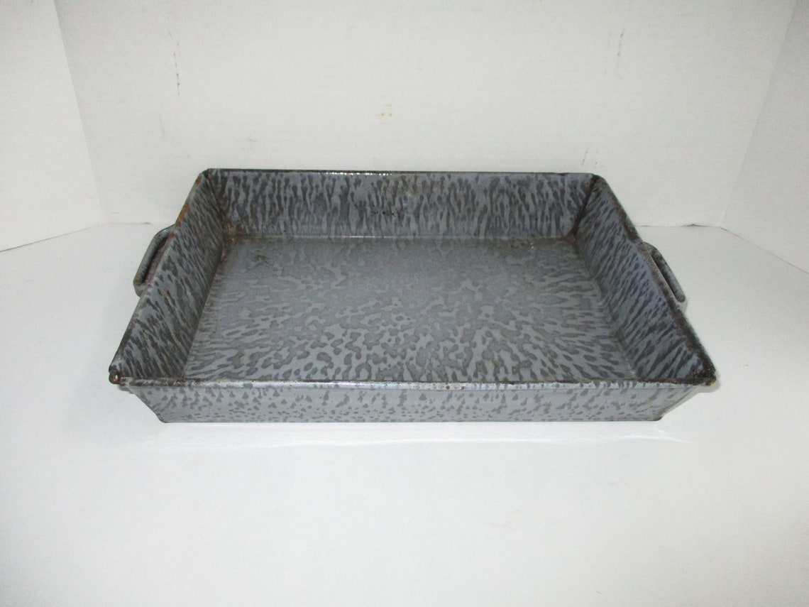 Vintage Enamel Pan Gray Graniteware Rectangular - Etsy