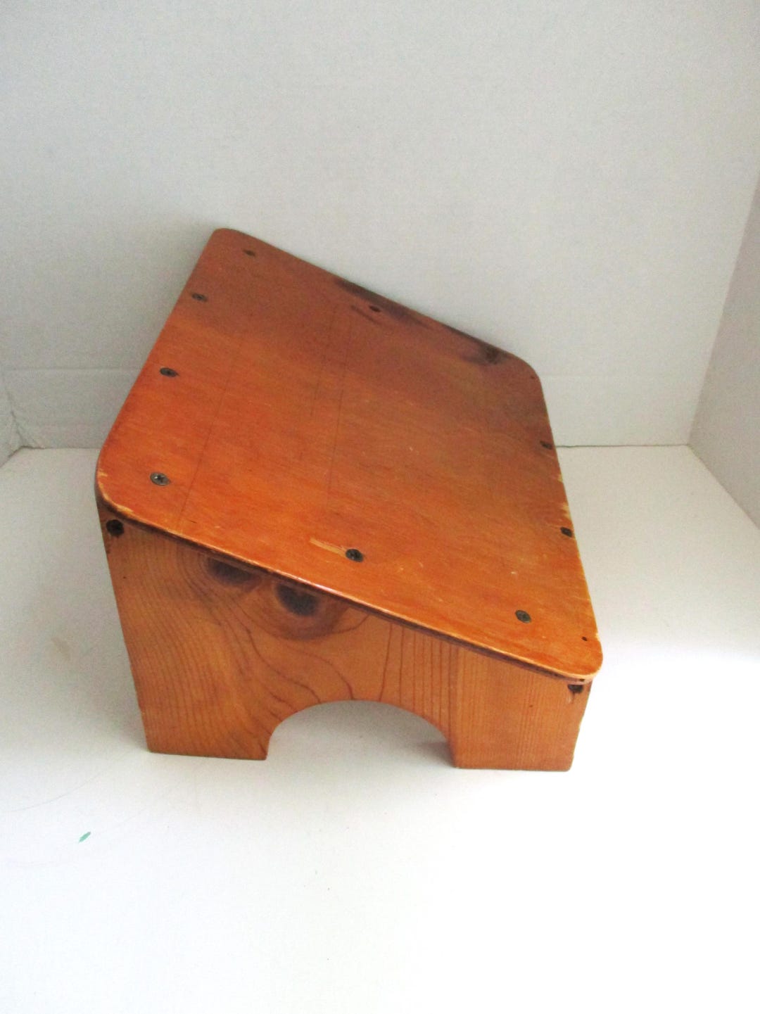 Vintage Slanted Wood Stool - Etsy