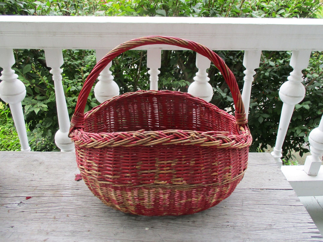 Vintage Red Wicker Basket Large Distressed - Etsy