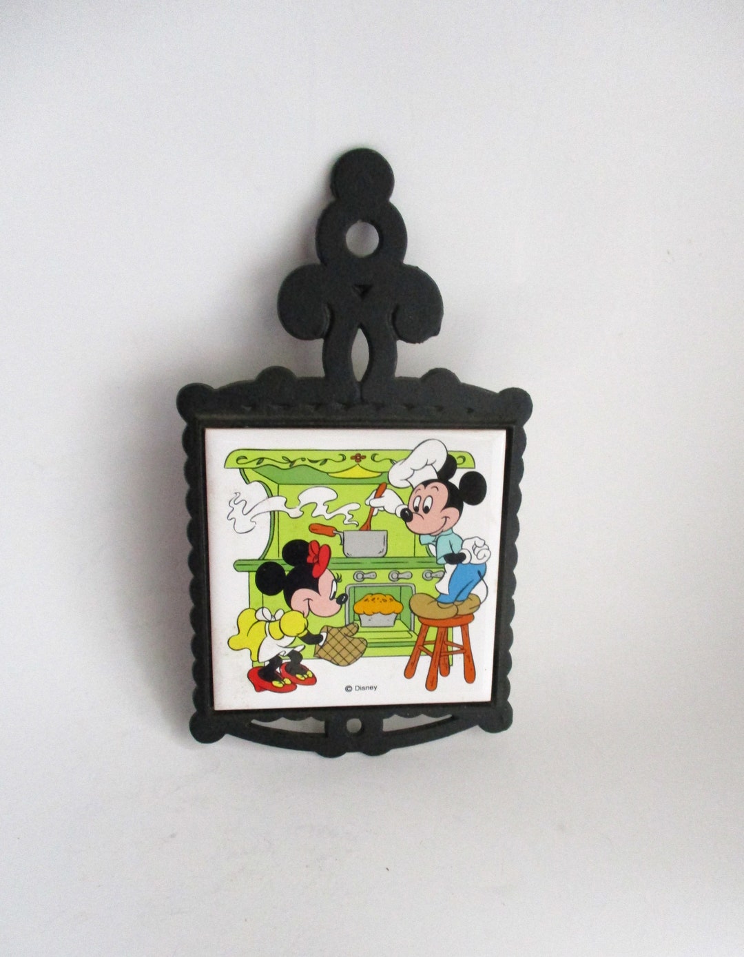 Vintage Trivet Mickey and Minnie Cooking Cast Iron Disney Collectible ...