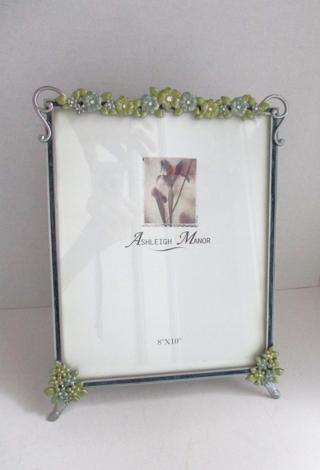 Vintage Ashleigh Manor Frame Green Enamel Flowers Crystals 8 X 10 ...