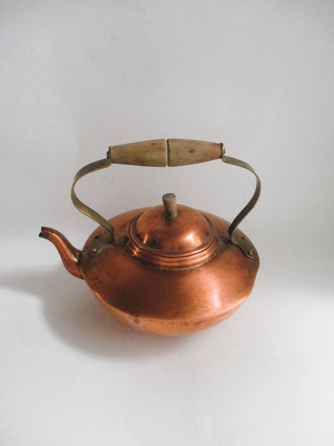 Vintage Tea Kettle Copral Solid Copper Brass Handle Wood Grip - Etsy