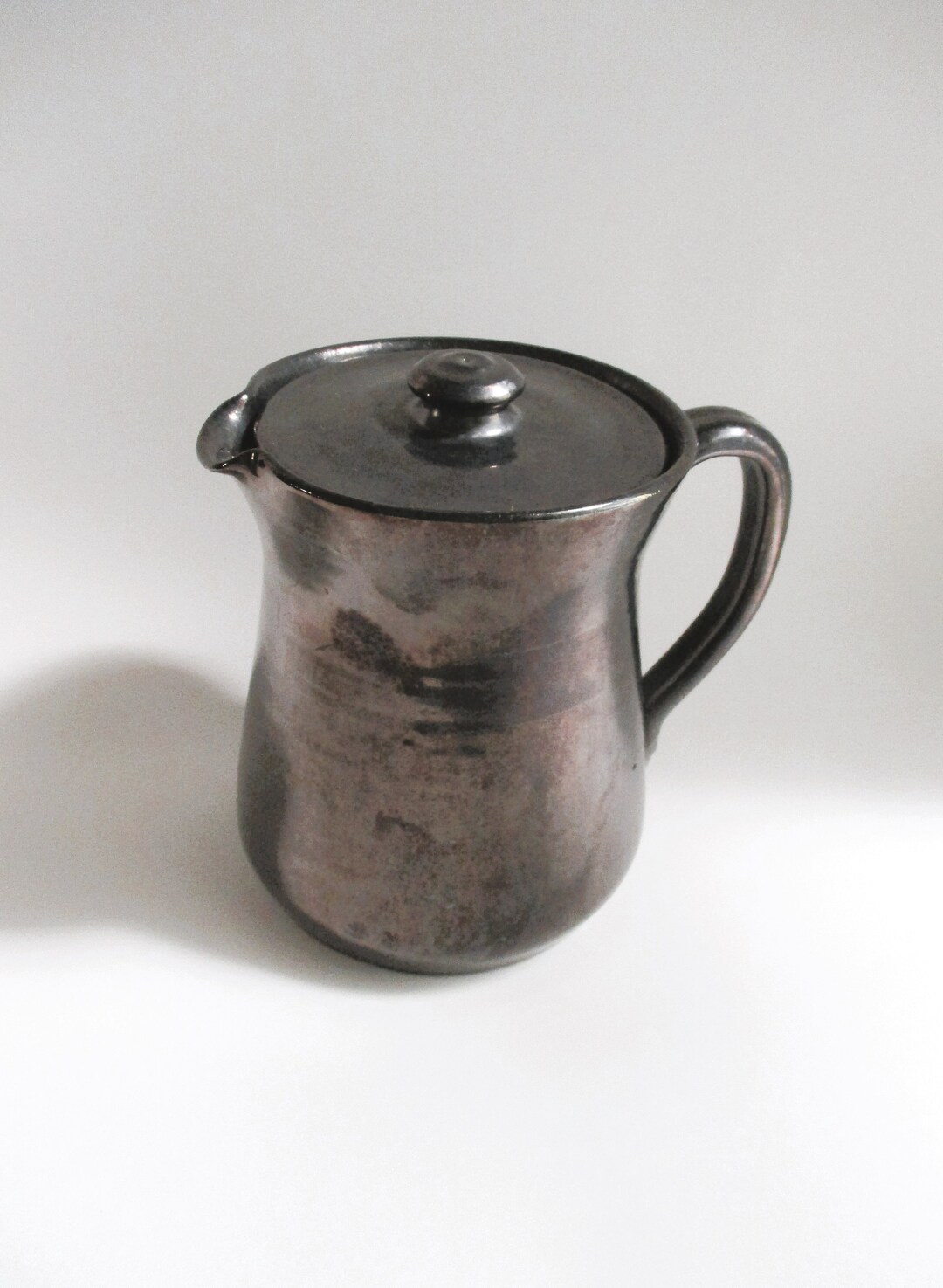 Vintage Pitcher With Lid Terra Cotta Glazed Shiny Gray - Etsy