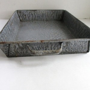 Vintage Enamel Pan Gray Graniteware Rectangular Handles - Etsy