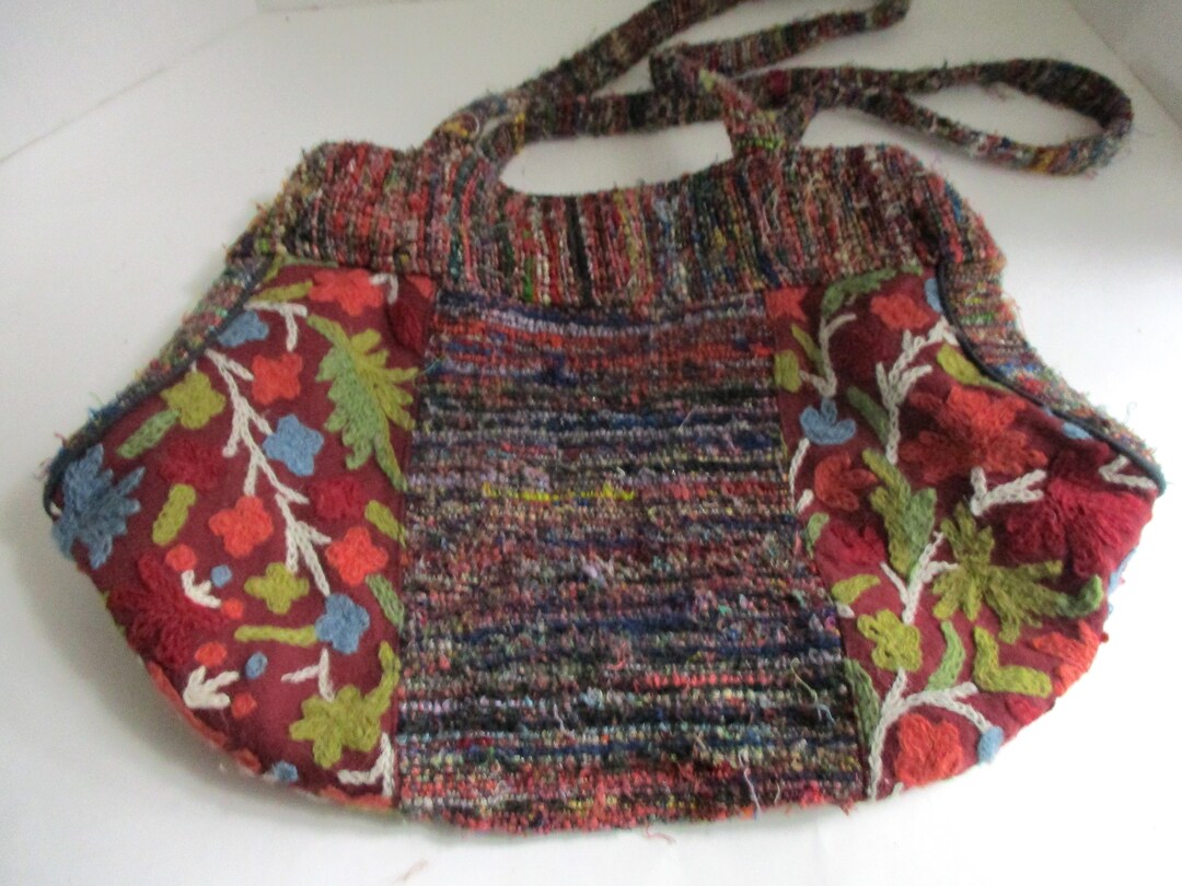 Vintage Embroidered Rag Rug Purse Bohemian Double Handle - Etsy