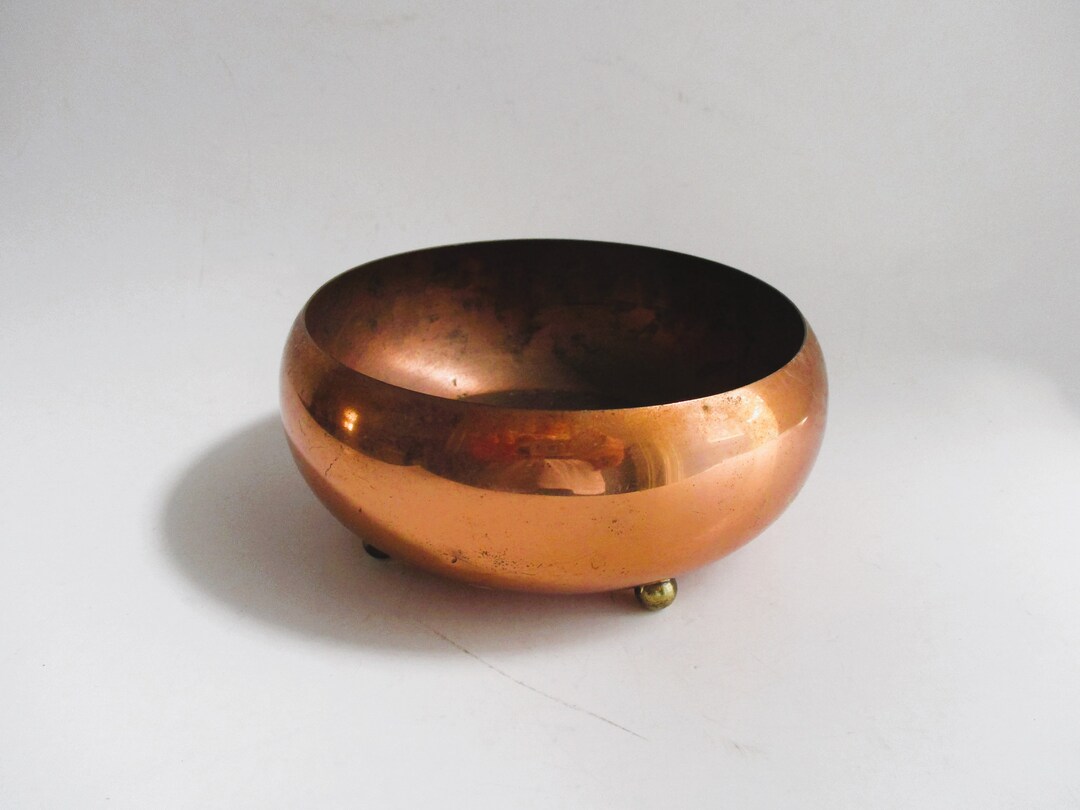 Vintage Copper Bowl Footed Round Serving - Etsy