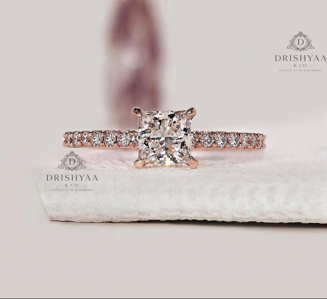 Princess Cut Diamond Engagement Ring, Pave Setting, Anniversary Band ...