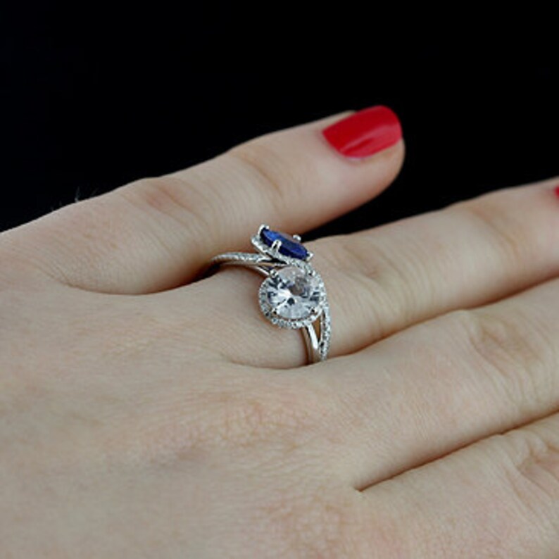 Blue And White Sapphire Engagement Ring Diamonds Intertwined | Etsy