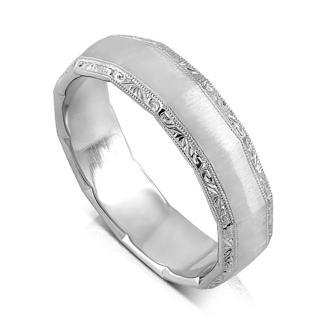 Dodecagon Men’s Wedding Band – Satin Matte Sterling Silver Ring, 6mm ...