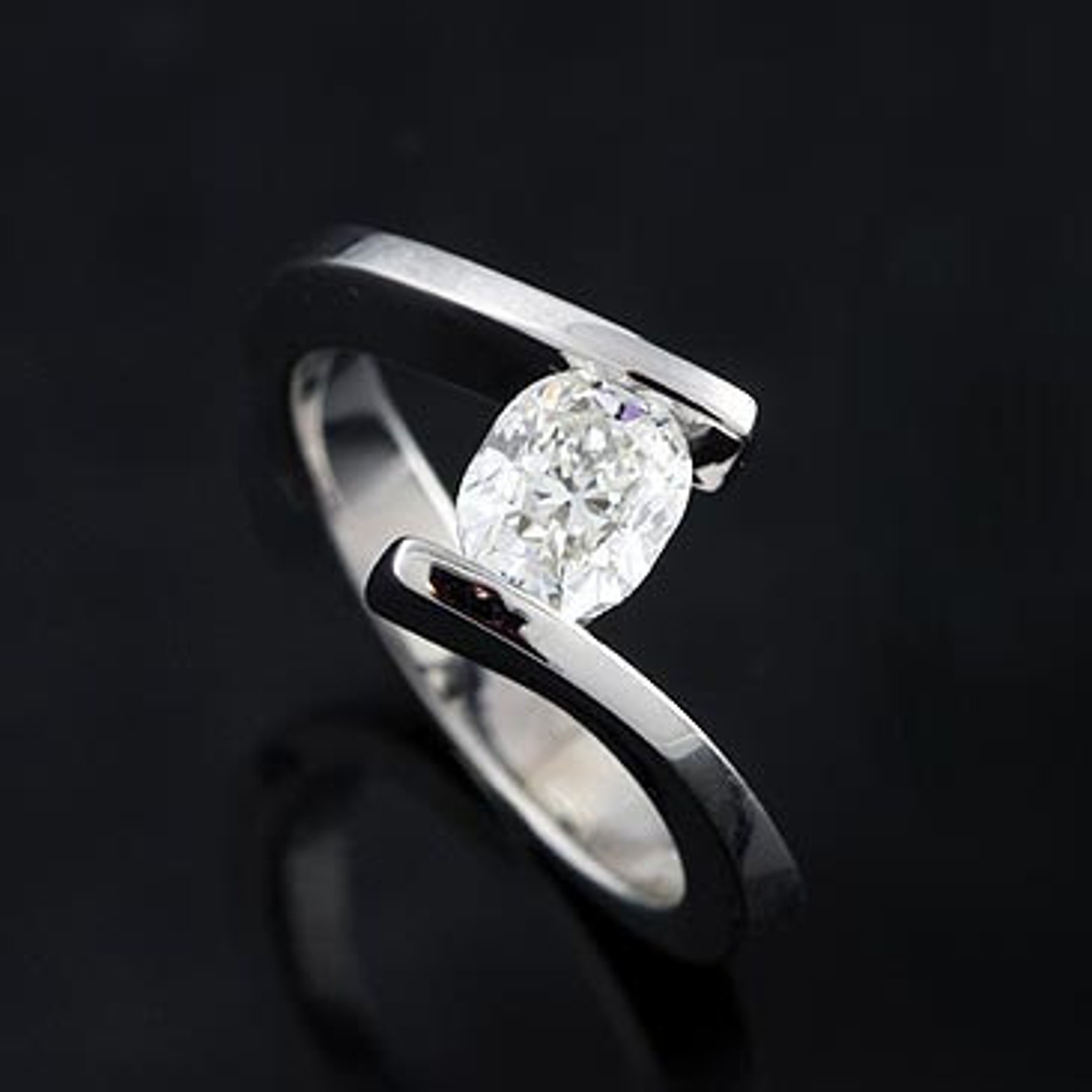 Tension Engagement Ring, Open Twist Shank Ring, Classic Solitaire Ring ...