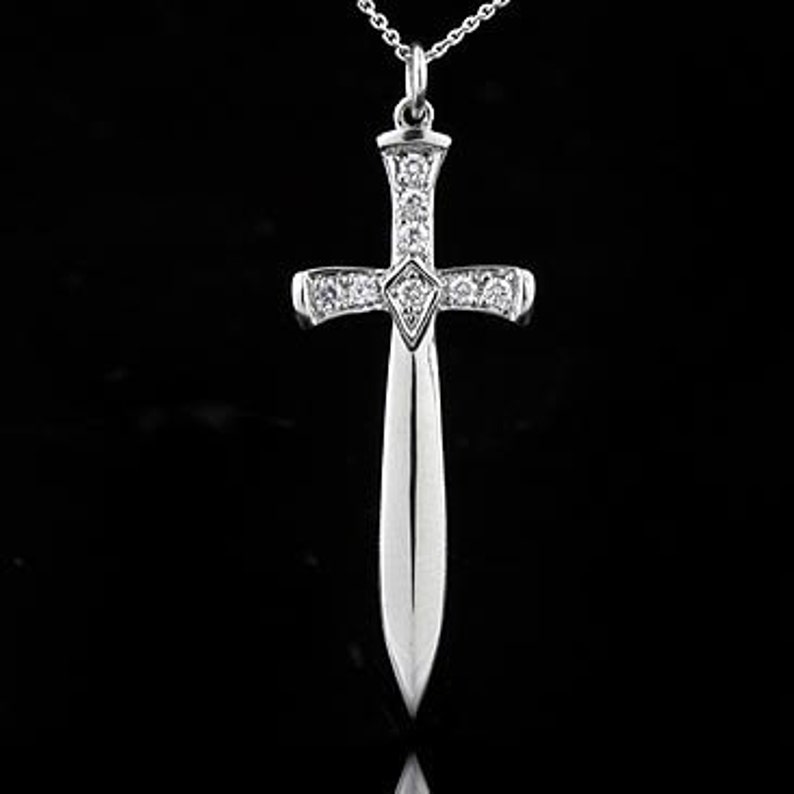 Diamond Cross Necklace Small Cross Sword Pendant Religious | Etsy