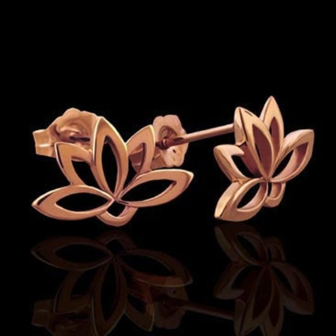 Lotus Flower Earrings Yellow Gold Lotus Studs Earrings - Etsy
