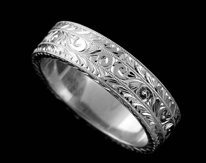 Flat Sculpted Men's Ring Two Patterns Silver Wedding - Etsy