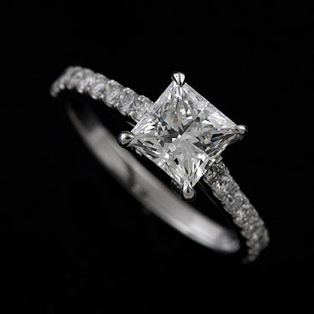 Princess Engagement Ring Setting, Cut Down Diamond Ring, Contemporary ...