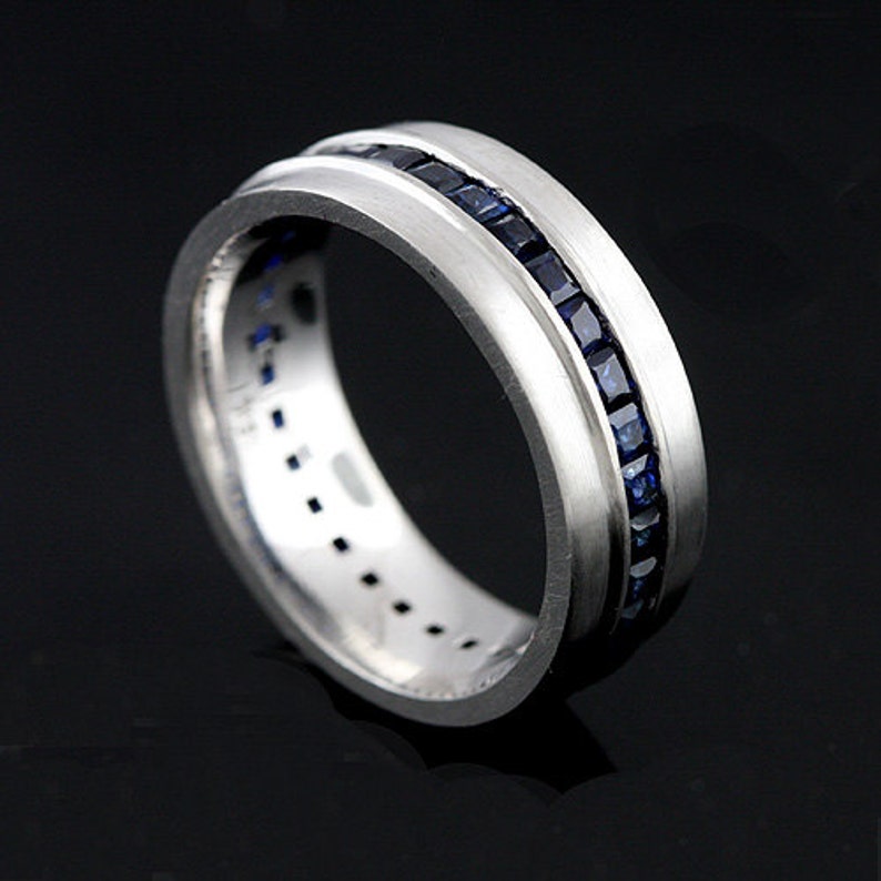 Sapphire Men's Wedding Band Princess Blue Sapphires - Etsy