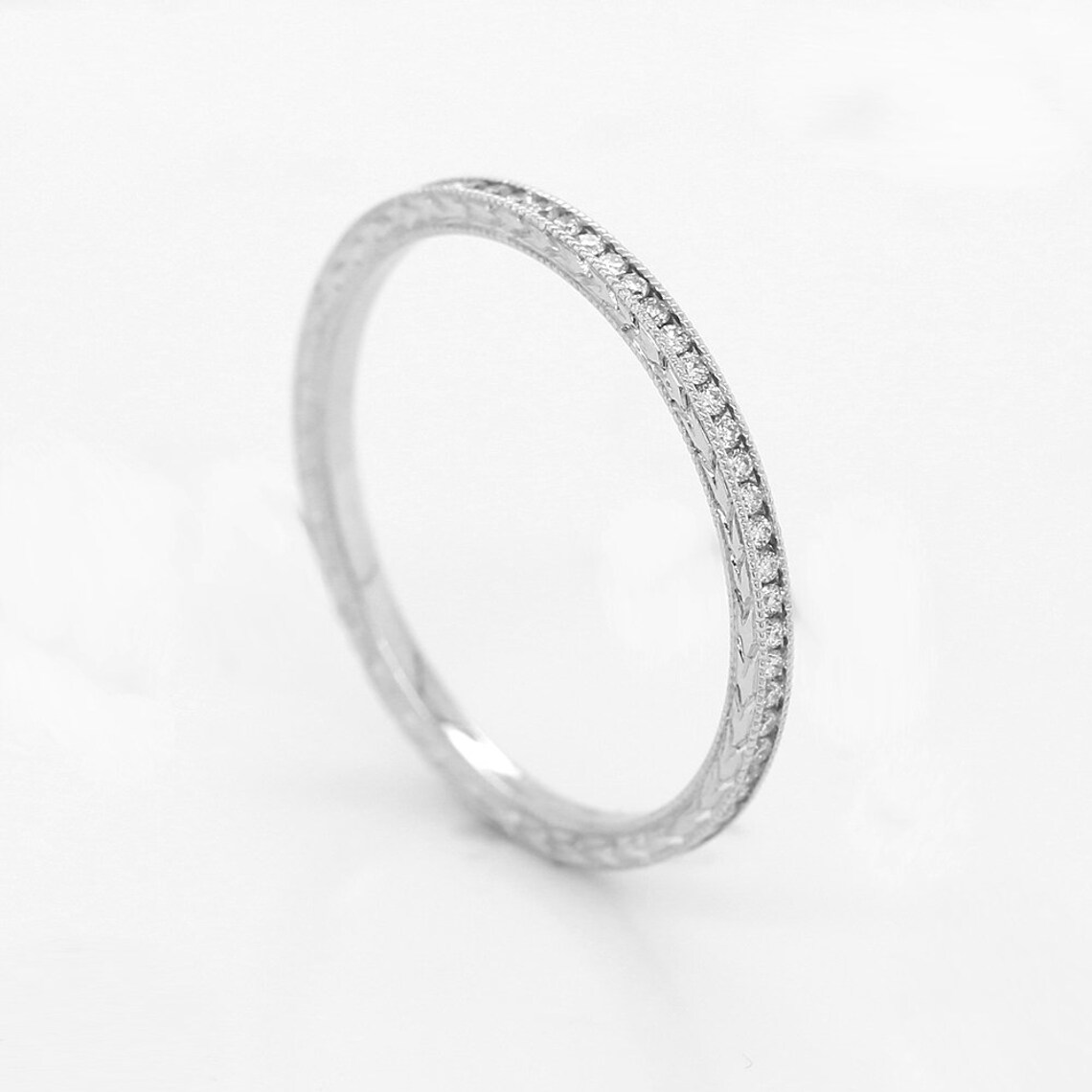 Super Thin Vintage Diamond Eternity Band 1.4mm Platinum | Etsy