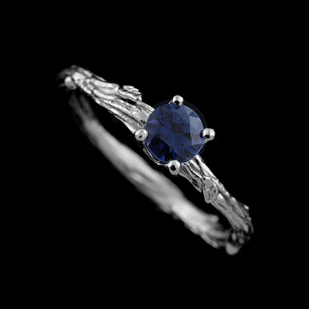 Nature Inspired Engagement Ring, Round Blue Sapphire Ring, Tree Branch ...