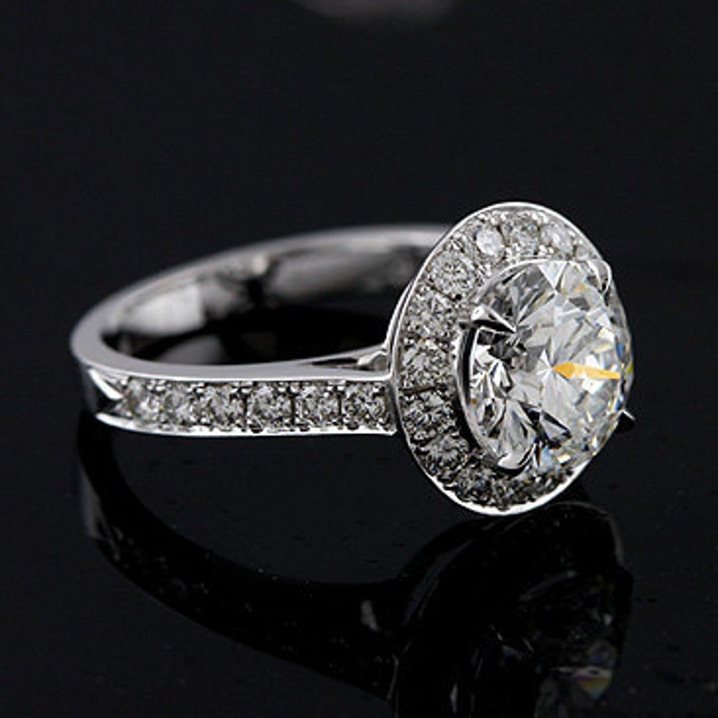 Halo Diamond Ring Round Halo Engagement Ring Half Way Micro | Etsy