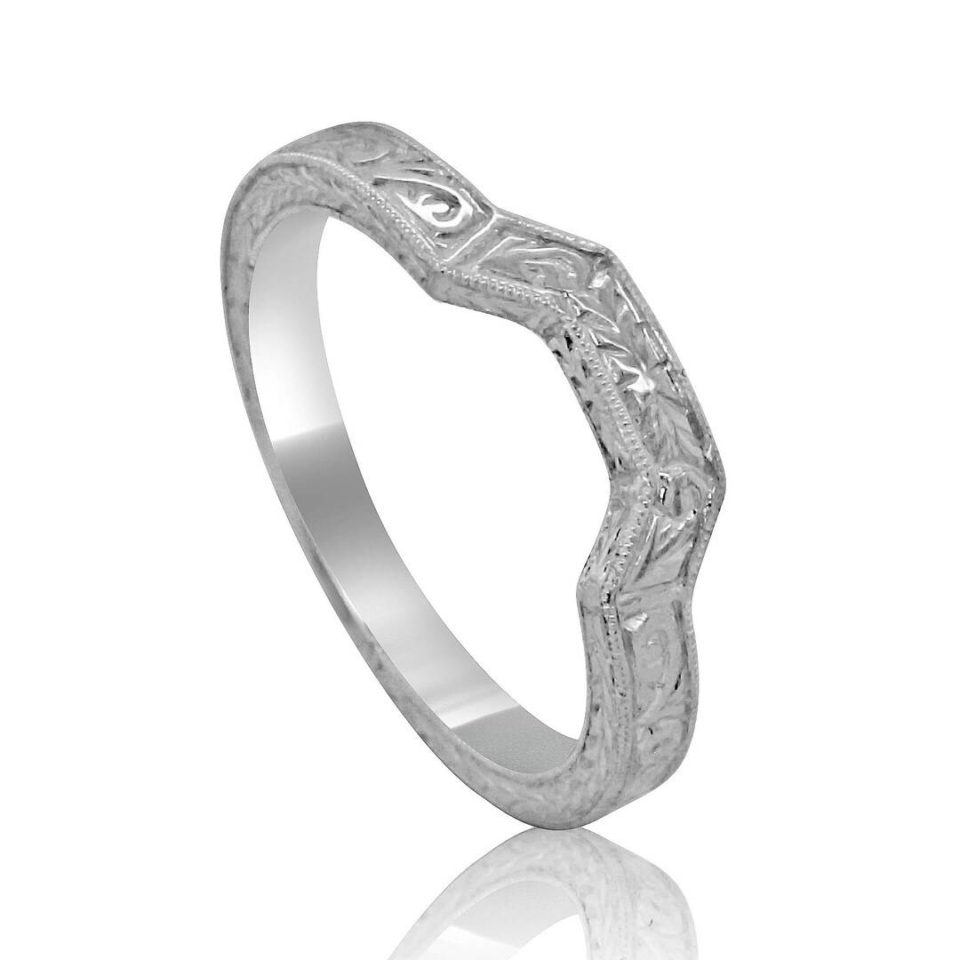 Silver Wedding Ring, Contour Wedding Ring, Silver Engraved Ring ...