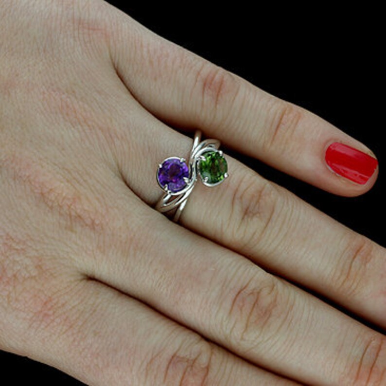 Amethyst Tourmaline Ring Two Color Stone Engagement Ring - Etsy