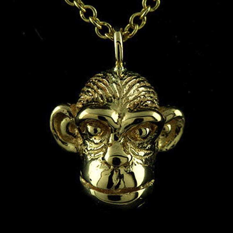 Gold Monkey Necklace Chimpanzee Charm Pendant Necklace Solid - Etsy