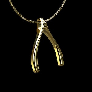 Gold Wishbone Necklace, Lucky Charm Wishbone Pendant Cable Chain, Good ...